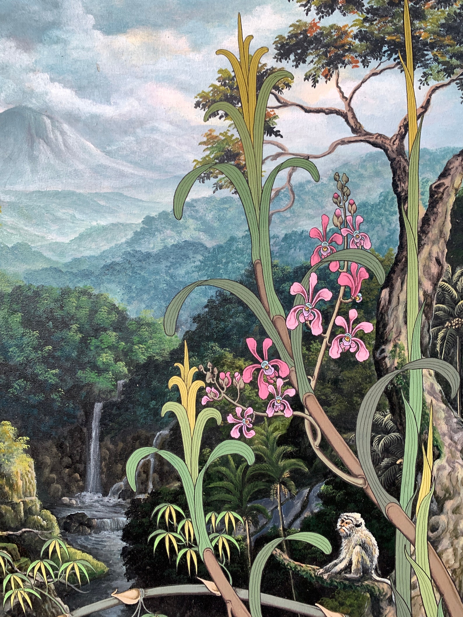Monkeys and Tropical Jungle Painting, Monkey Wall Art, Waterfal ...