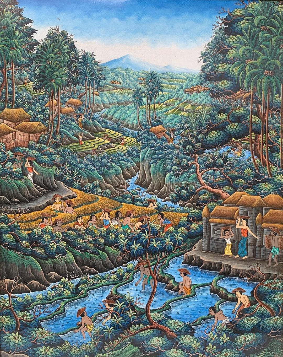 Sawah Painting, Bali Rice Field, Daily Balinese Life, Small River ...