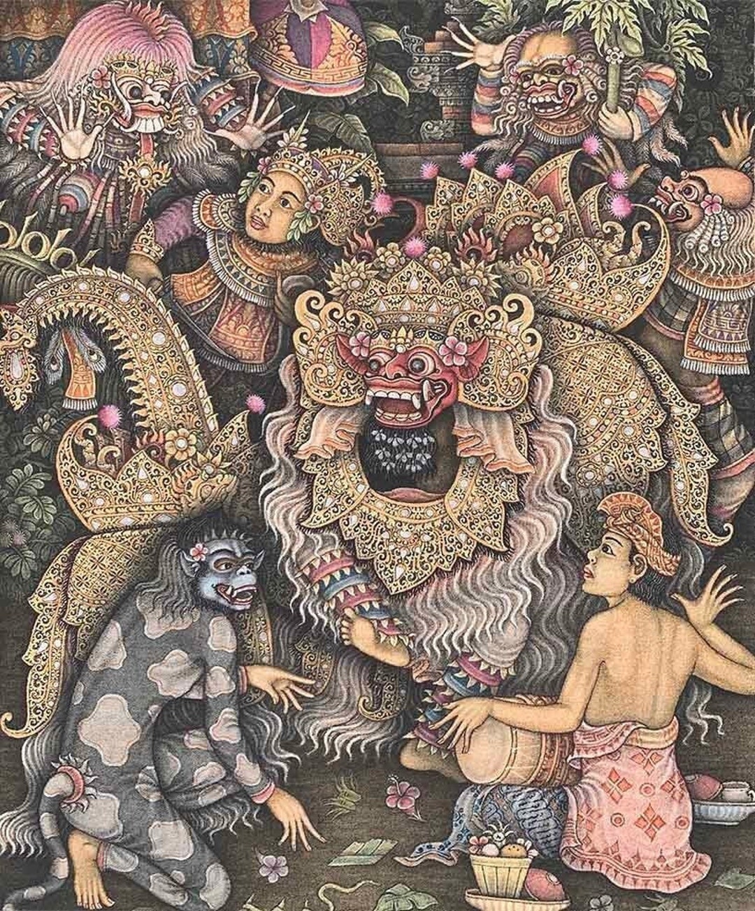 Balinese Barong and Rangda Painting, Bali Temple, Topeng Monyet ...