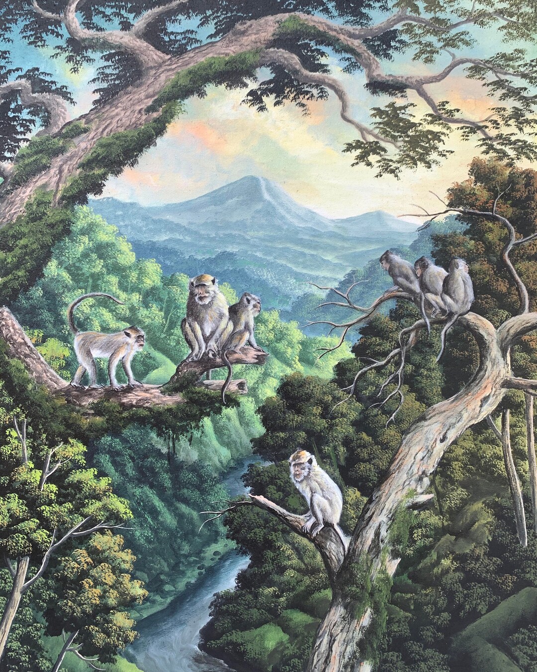 Monkeys and Tropical Jungle Painting Monkey Wall Art - Etsy
