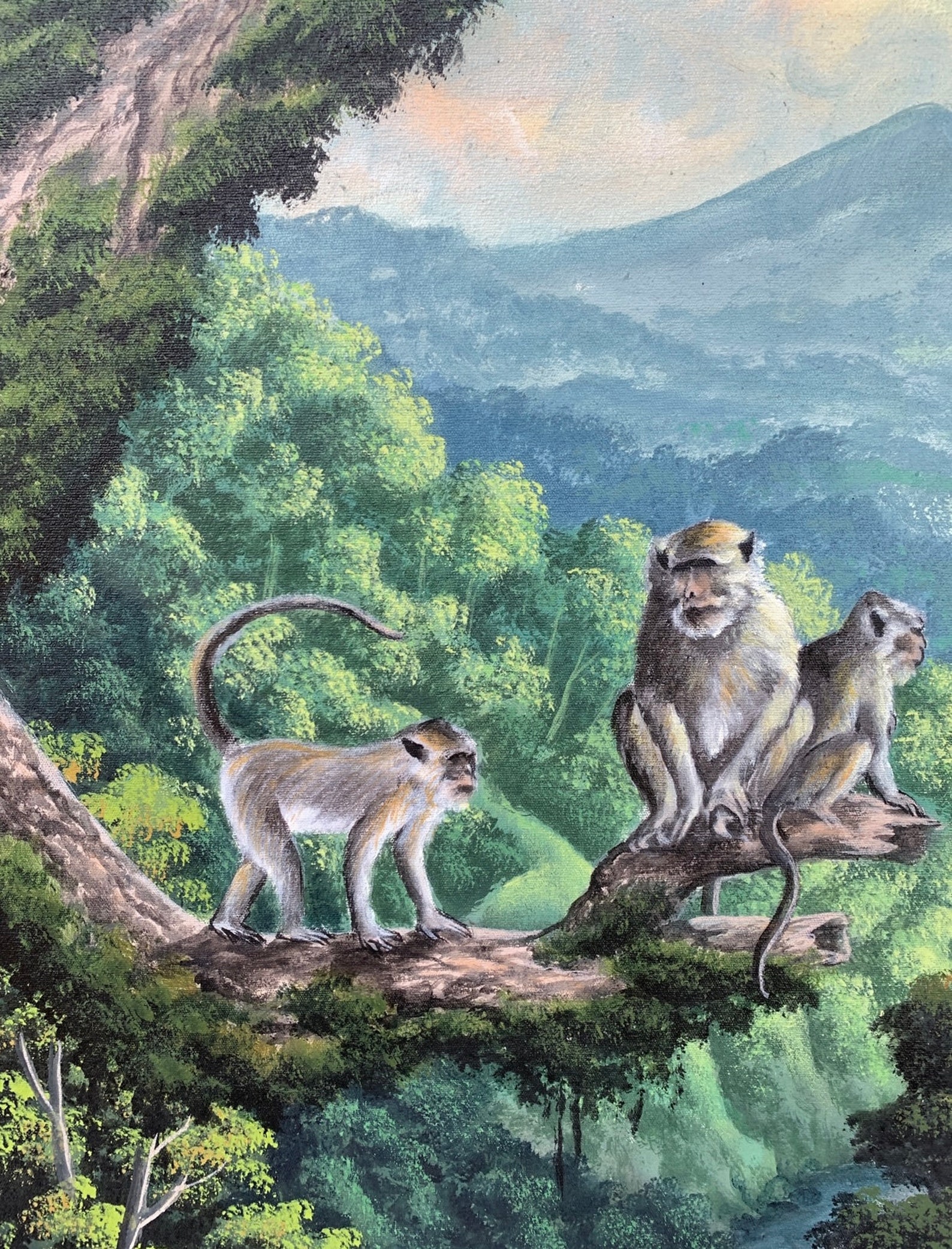 Monkeys and Tropical Jungle Painting Monkey Wall Art - Etsy