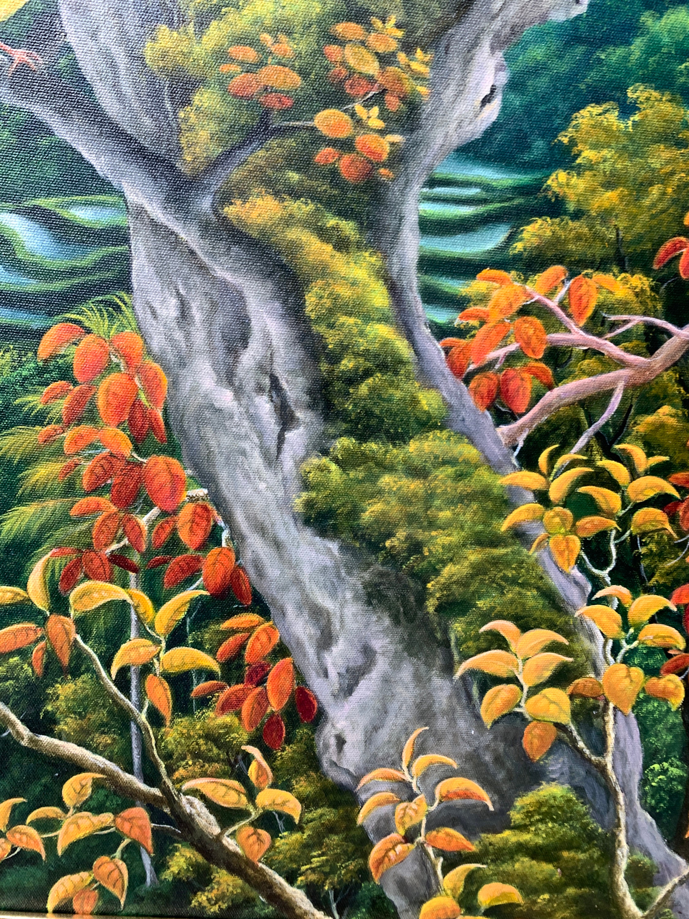 Realistic Jungle Scene Painting, Lush Green Woods, Love Birds ...