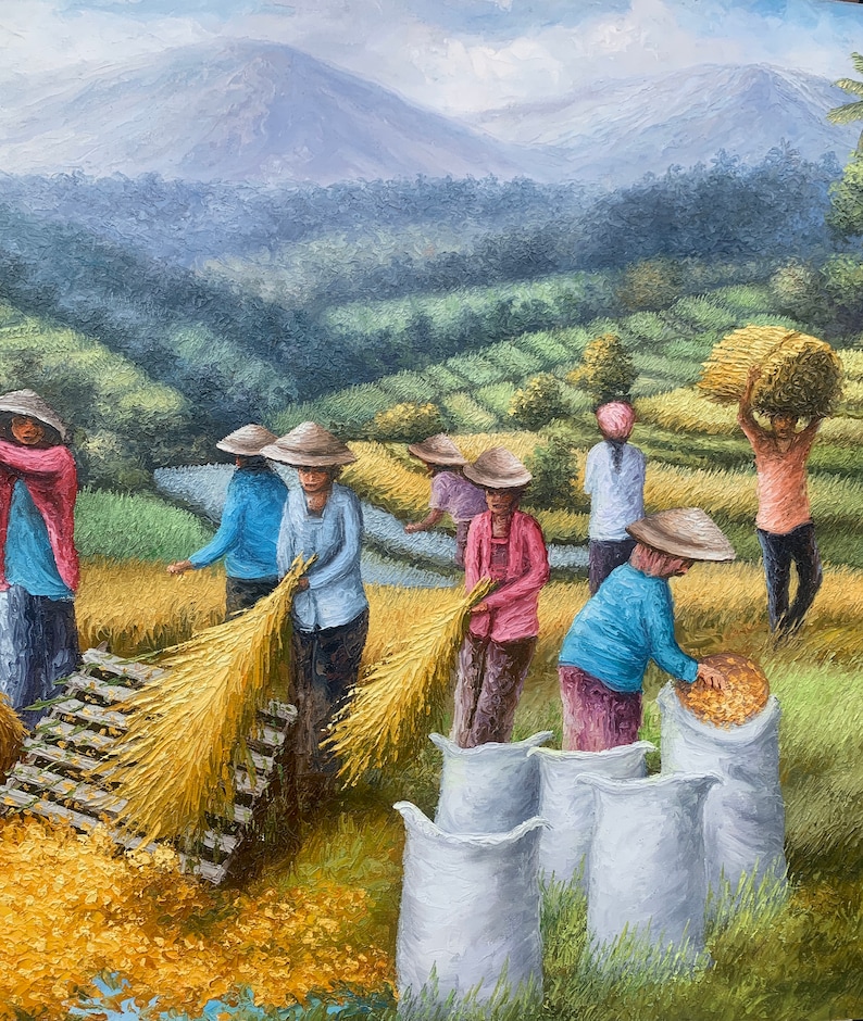 Huge Harvesting Painting Fengshui Art Rice Harvest Painting - Etsy