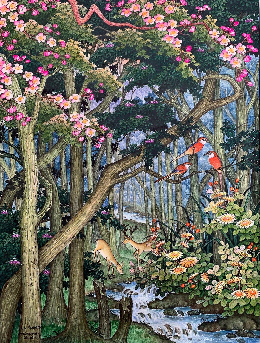 Spring Forest Painting, Original Painting, Peace in the Forest, Deer ...