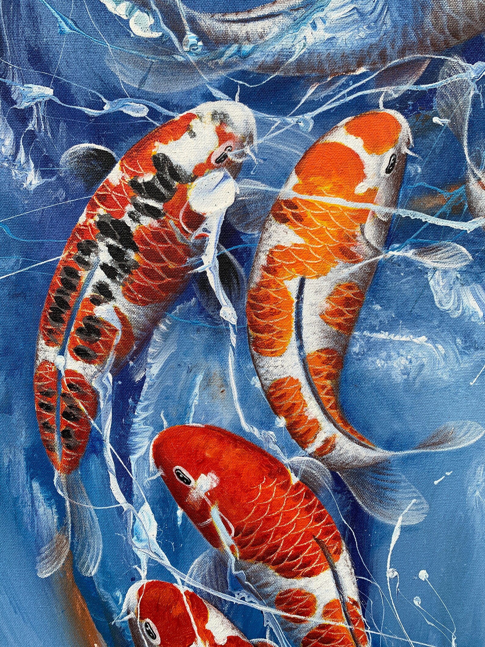 Blue Ocean 9 Koi Fish Art, Hand Painted Fish Art, Original Koi Painting ...