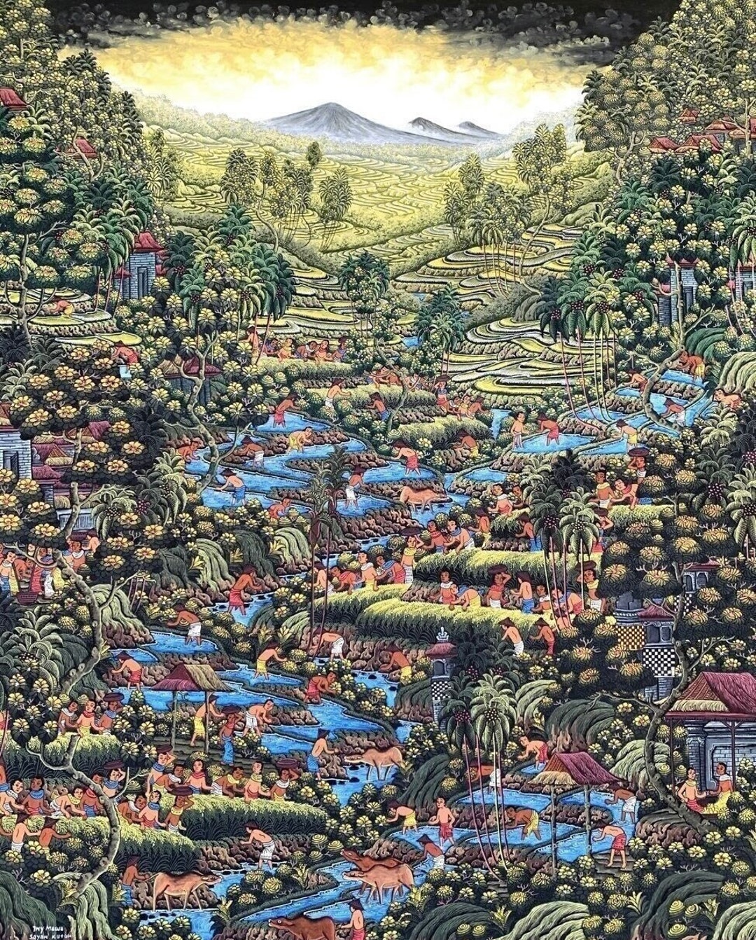 Green Rice Field, Daily Balinese Life, Original Oil Painting, Rice ...