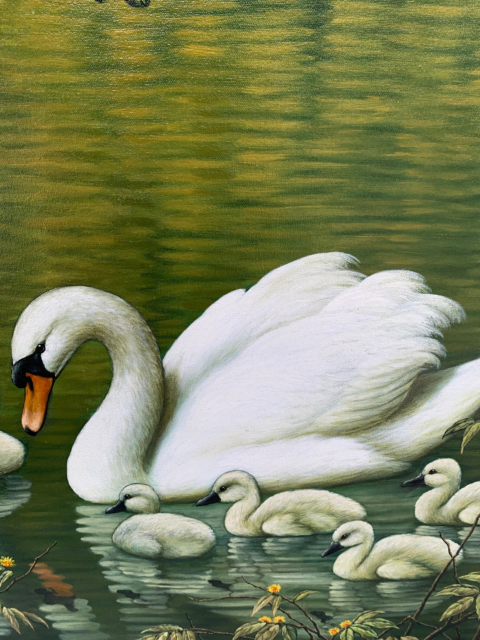 Mute Swan Painting, Realistic Lake Painting, White Swan Wall Art ...