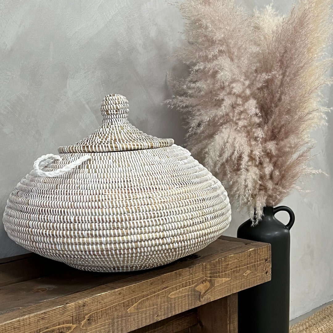 Round Handmade White Baskets - Woven Baskets - Woven Storage - Round ...