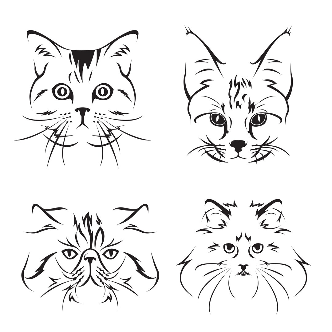 4 Cat Face SVG Kitten Whiskers Cut File - Cute Kitty - Baby Cat Head ...