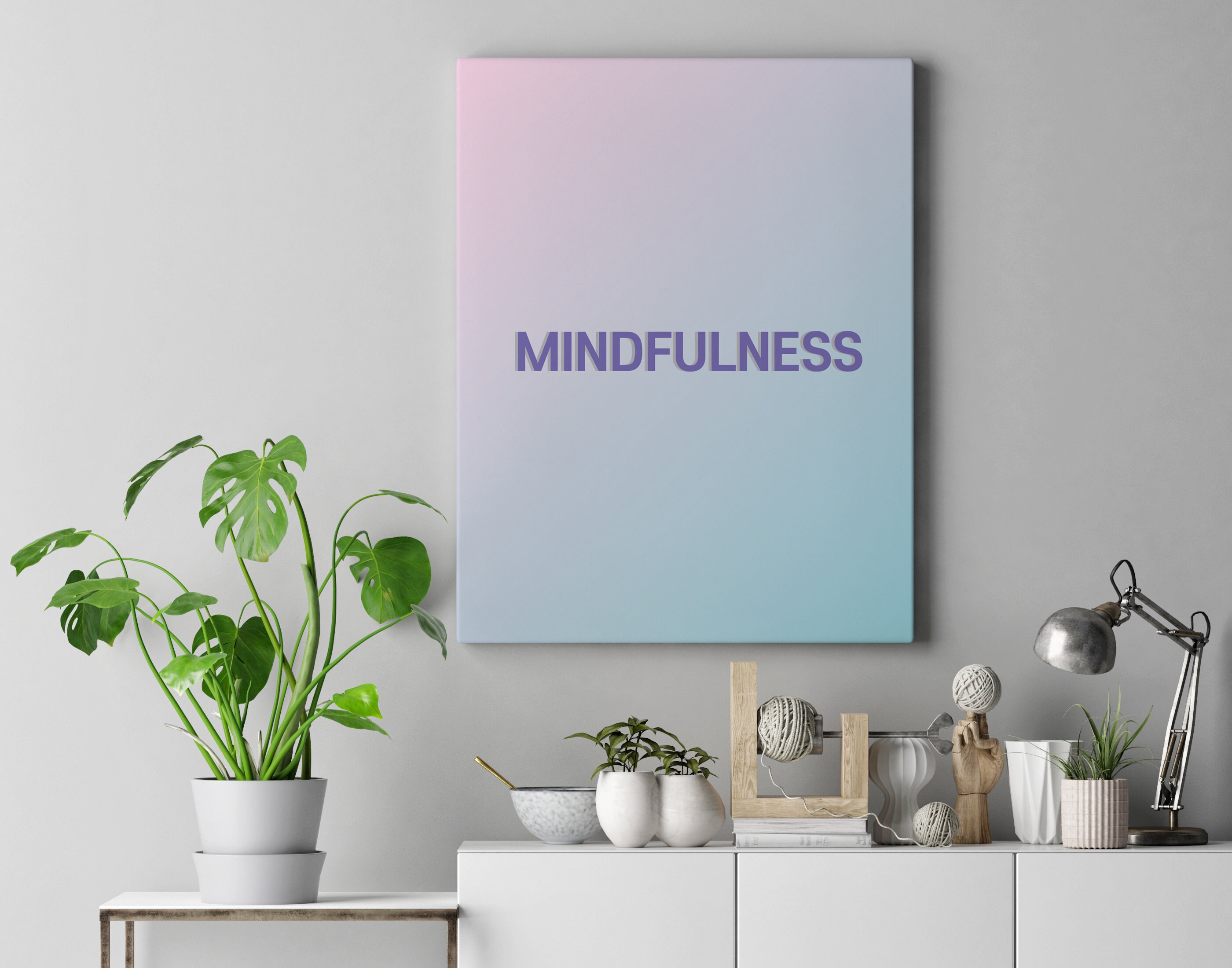 Mindfulness Graphic Design, Printable Art, Typography Blue Pink ...