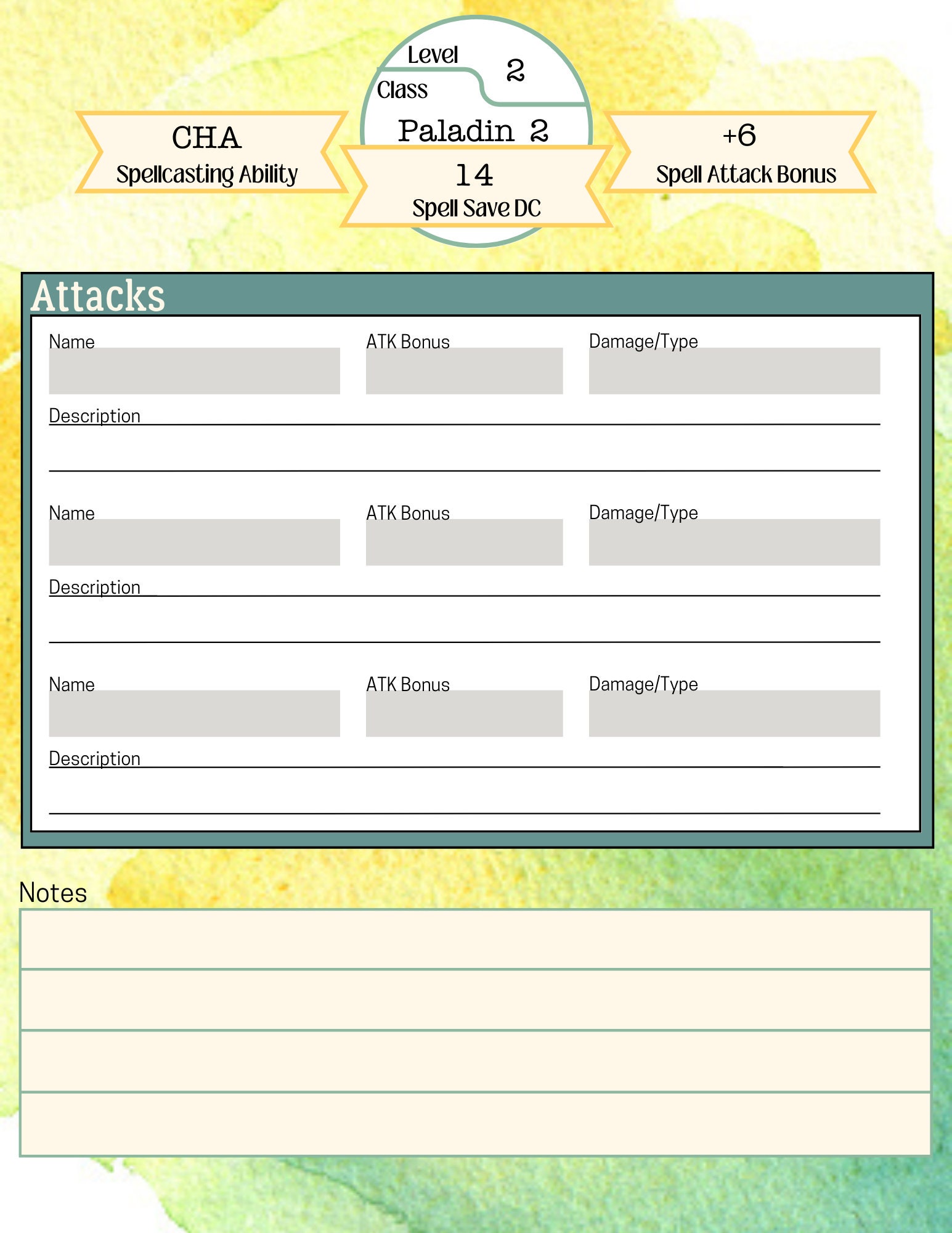 Colorful D&D Character Sheet Template - Etsy