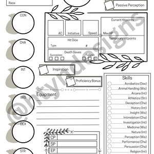 NEW Expanded DND Character Sheet, Black and White (PDF Fillable) - Etsy