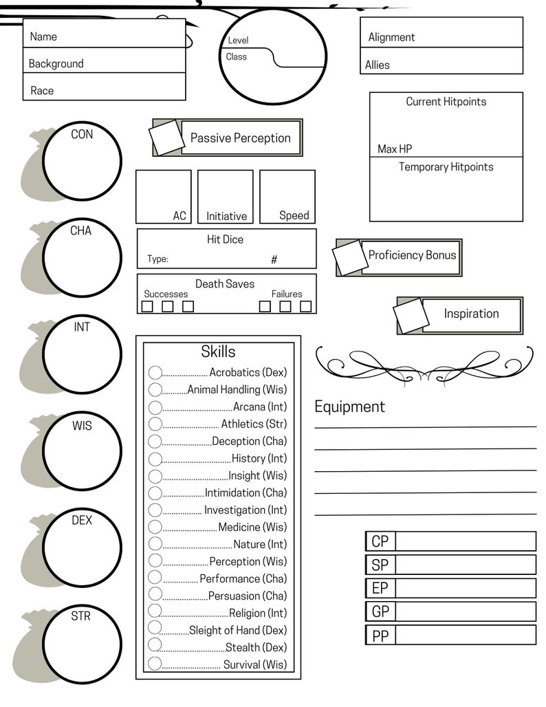 PDF Fillable Dungeons and Dragons Character Sheet - Etsy