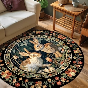 Botanical Bedroom Decor Round Rabbit Rug Morris Inspired Cottagecore ...