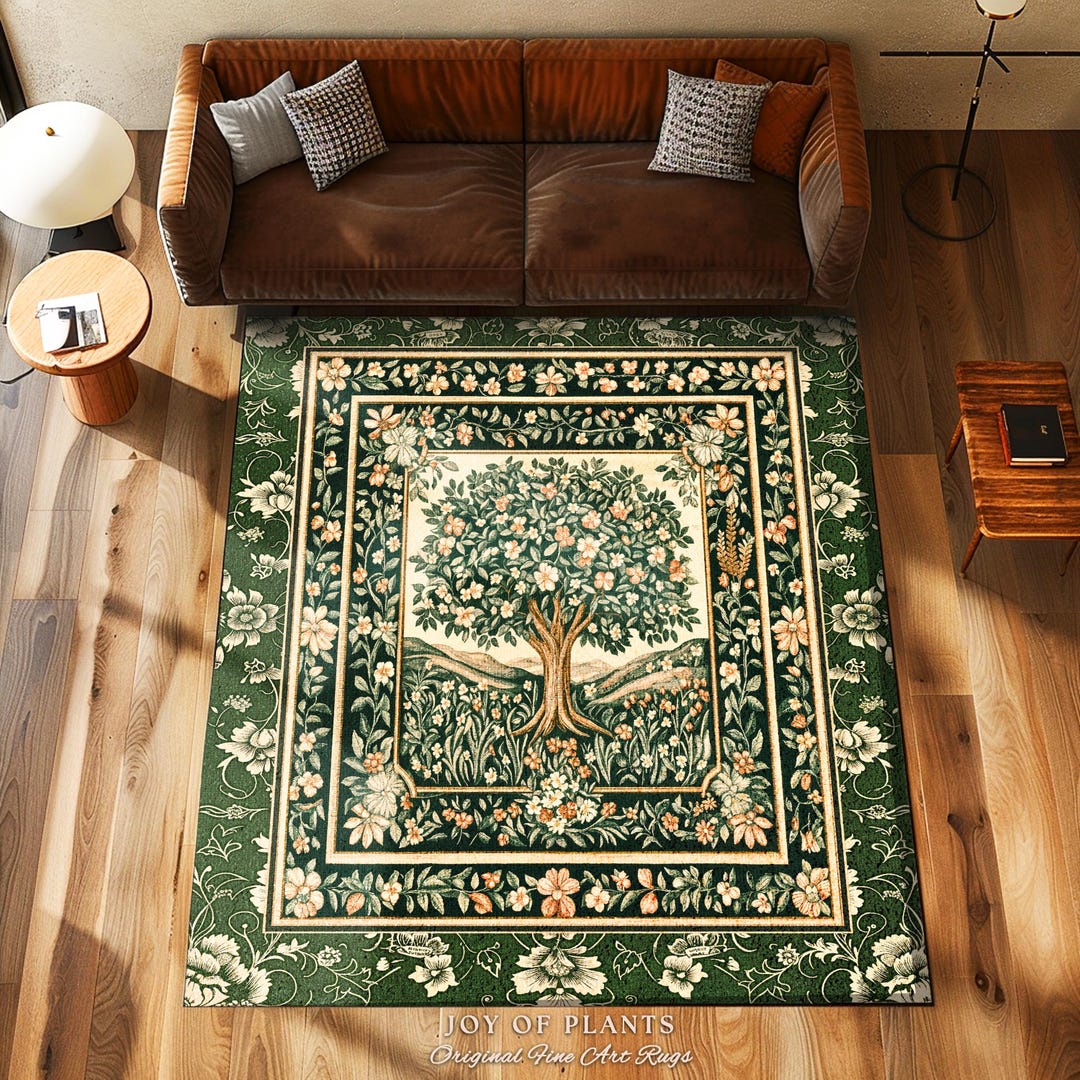 Enchanted Garden Folklore Tree Rug | Emerald Green Botanical Coquette ...
