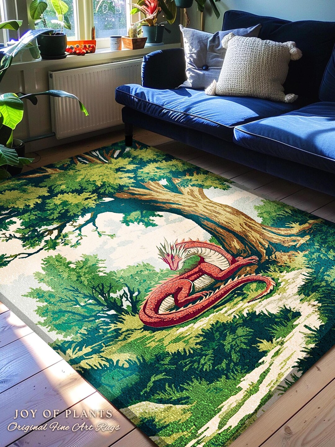 Enchanted Red Dragon Rug Mystical Forest Scene Fantasy Goblincore ...