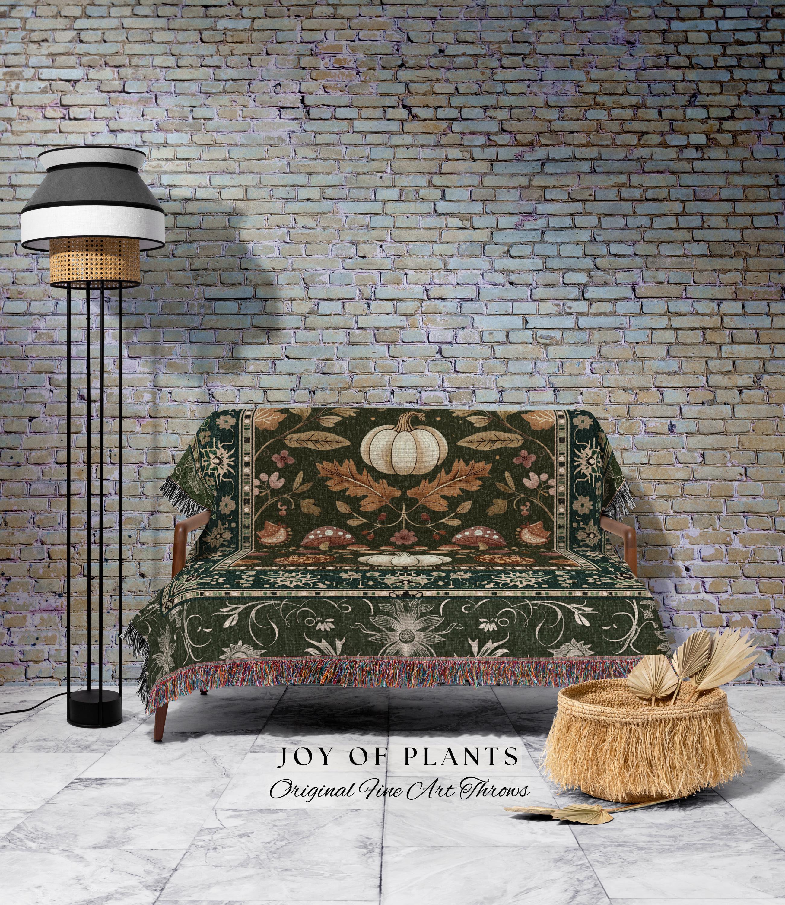 Botanical Sage Green Pumpkin Throw Autumn Floral Decor Cozy Cottagecore ...