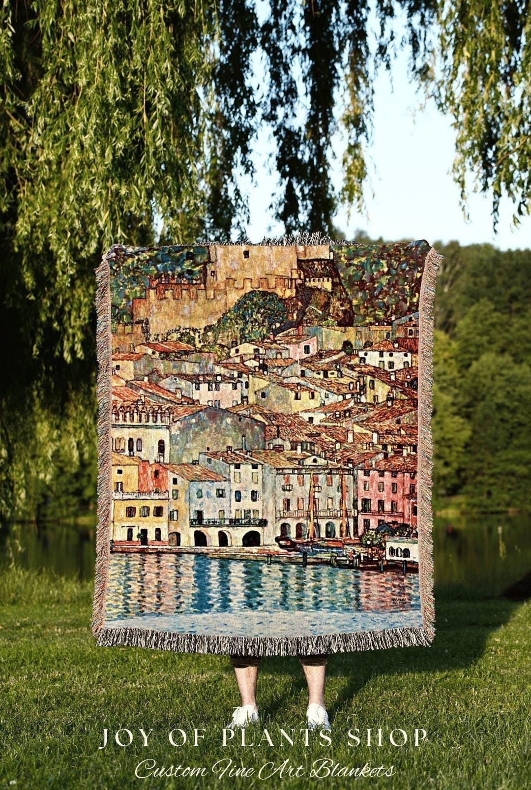 Woven Blanket Fine Art Painting 'malcesine on Lake Garda' | Gustav ...
