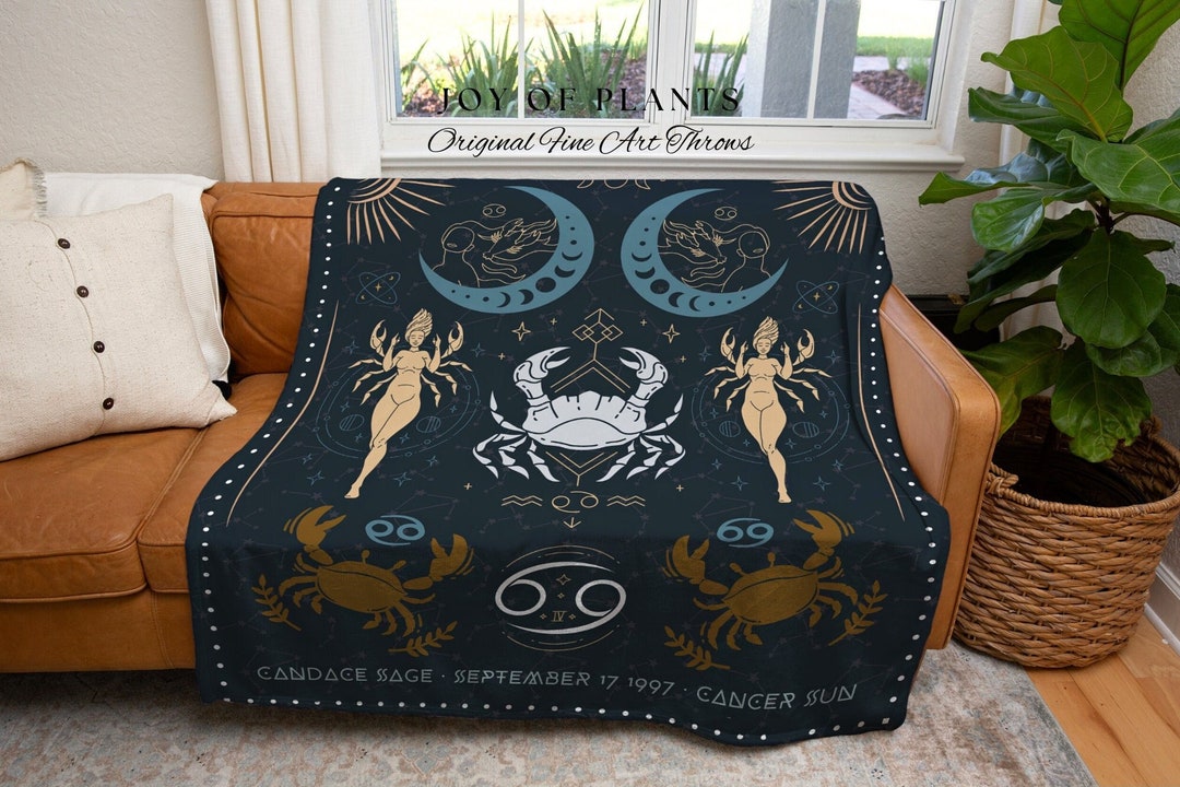 Star Sign Cancer Blanket Woven Fringe Blanket Astrology Decor Tapestry ...