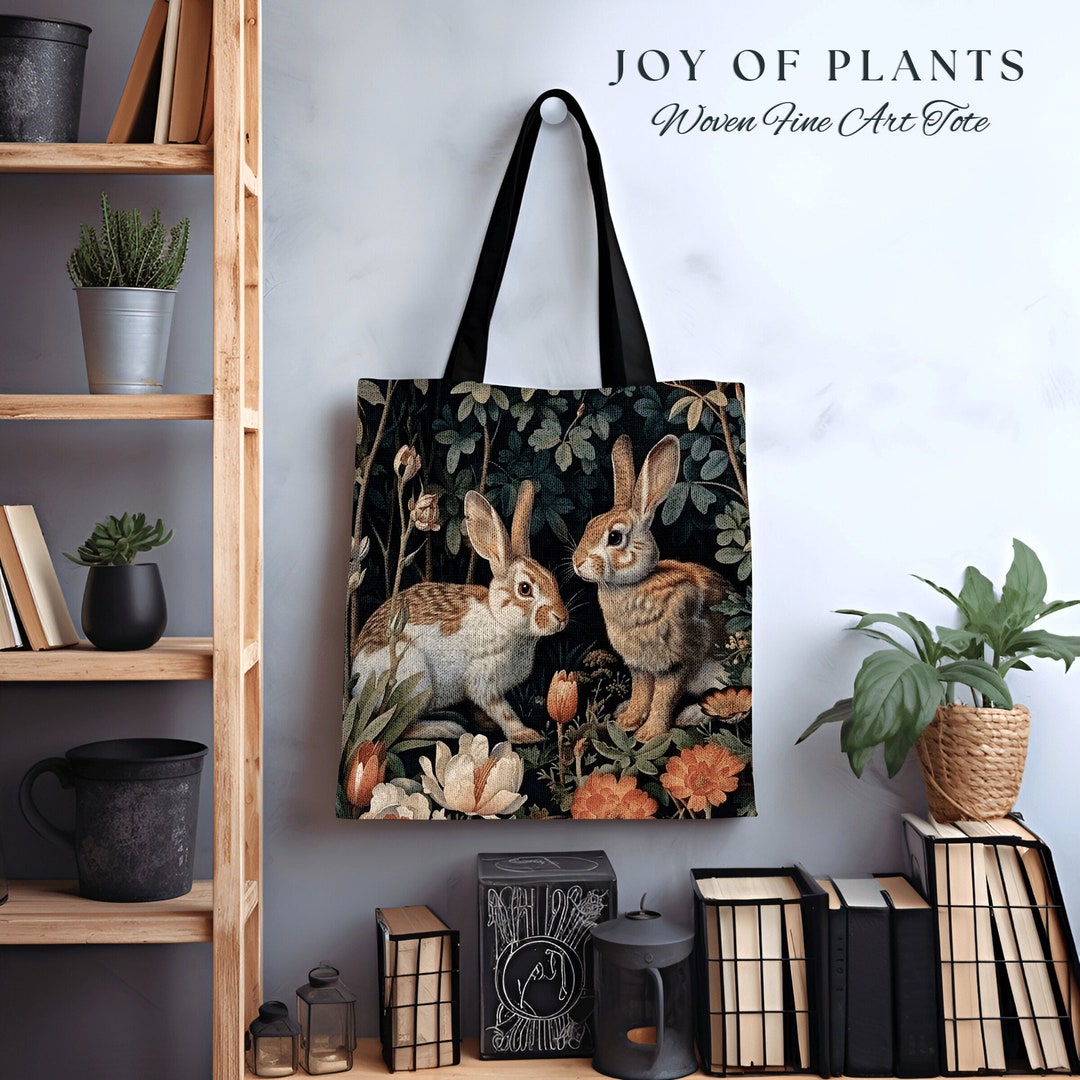 Forest Bunnies Woven Tote | Nature Inspired Satchel Forestcore ...