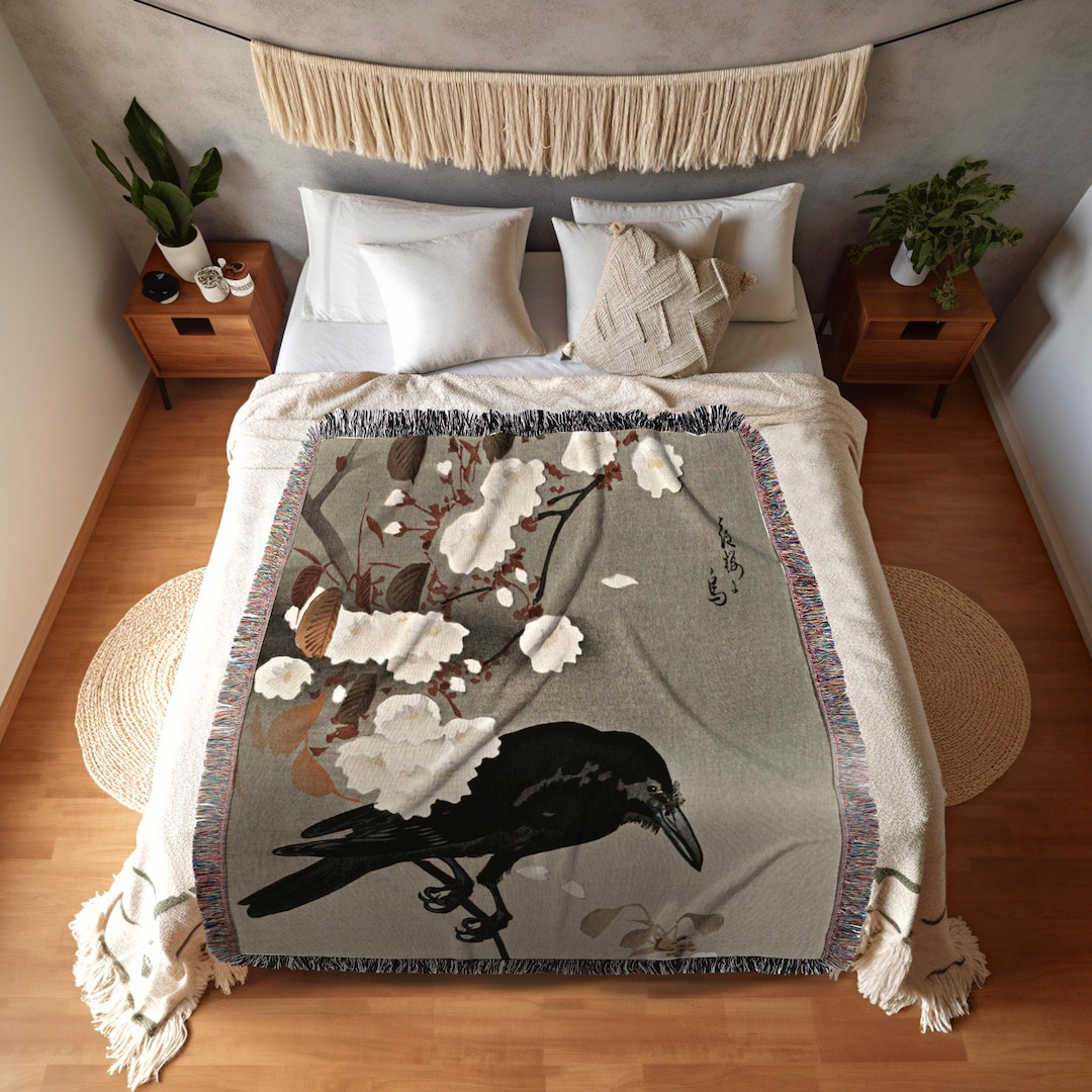 Crowcore Woven Tapestry Black Crow Core Watercolor Crow - Etsy