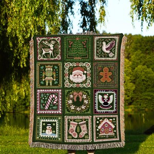 Retro Folk Art Cottagecore Christmas Blanket Vintage Patchwork Hygge ...