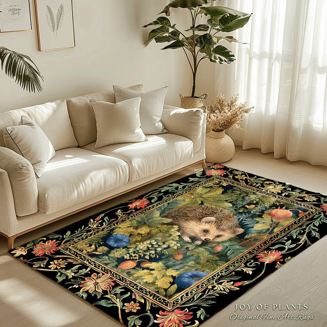 Forestcore Hedgehog Botanical Rug Woodland Gothic Decor Dark Botanical ...