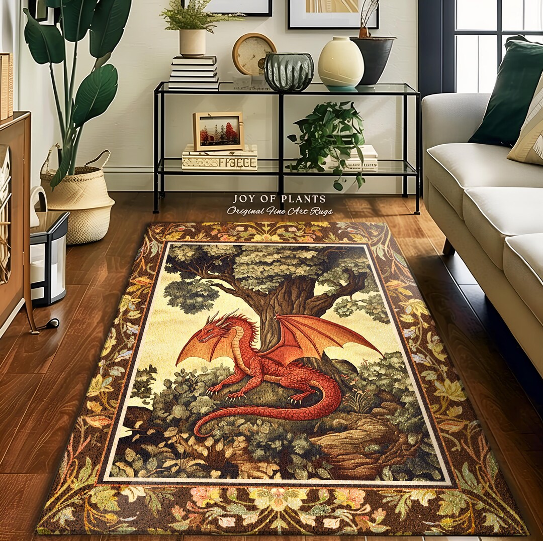 Rustic Dragon Rug Mystical Cottagecore Forest Nature Scene Home Decor ...