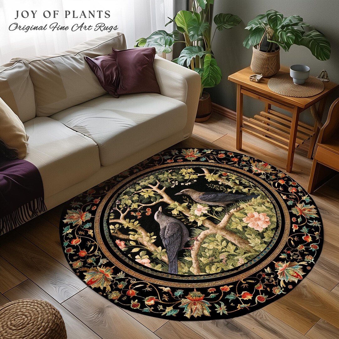 Woodland Forest Round Crow Rug, Eclectic Bedroom Decor Morris Inspired ...