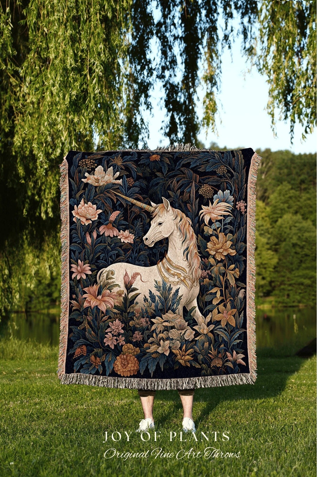 Medieval Unicorn Tapestry Mythology Blanket Woven Throw Vintage Unicorn ...