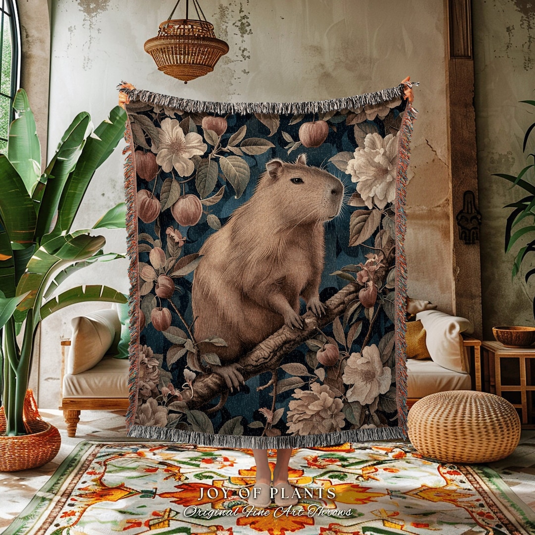 Victorian Floral Capybara Blanket | Pastel Aesthetic Whimsical Tapestry ...