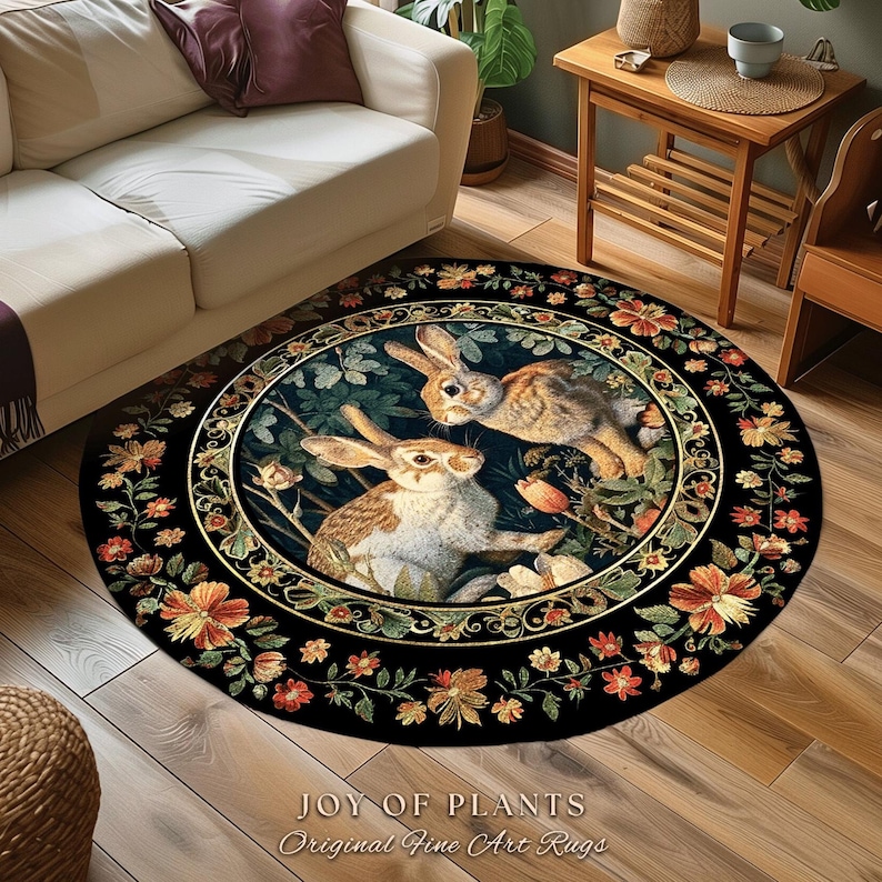 Botanical Bedroom Decor Round Rabbit Rug Morris Inspired Cottagecore ...