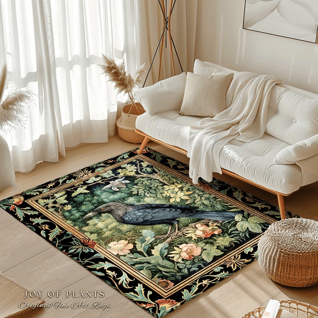 Cozy Aesthetic Crow Rug Witchy Bedroom Decor William Morris Inspired ...