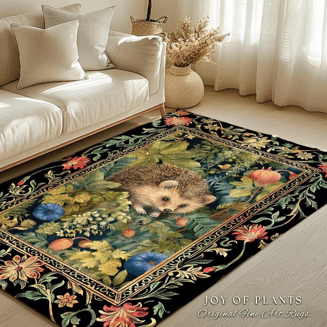 Forestcore Hedgehog Botanical Rug Woodland Gothic Decor | Dark ...
