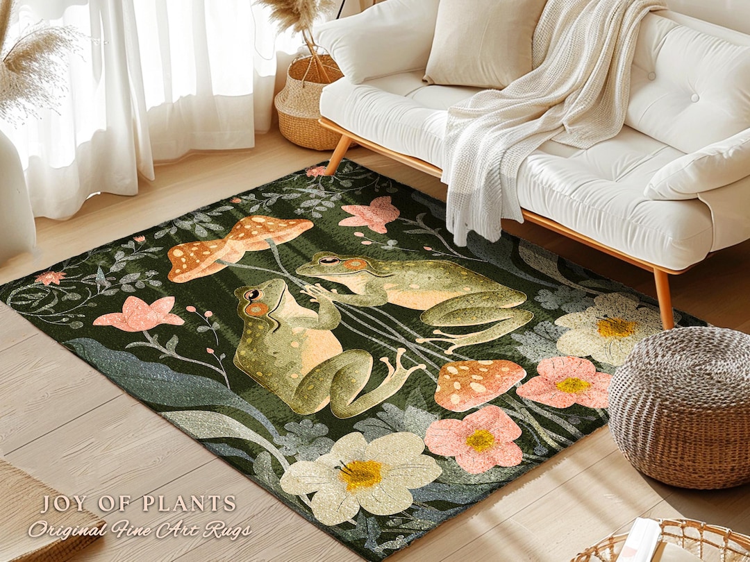 Cute Floral Cottagecore Frog Area Rug Whimsical Aesthetic Fairycore ...