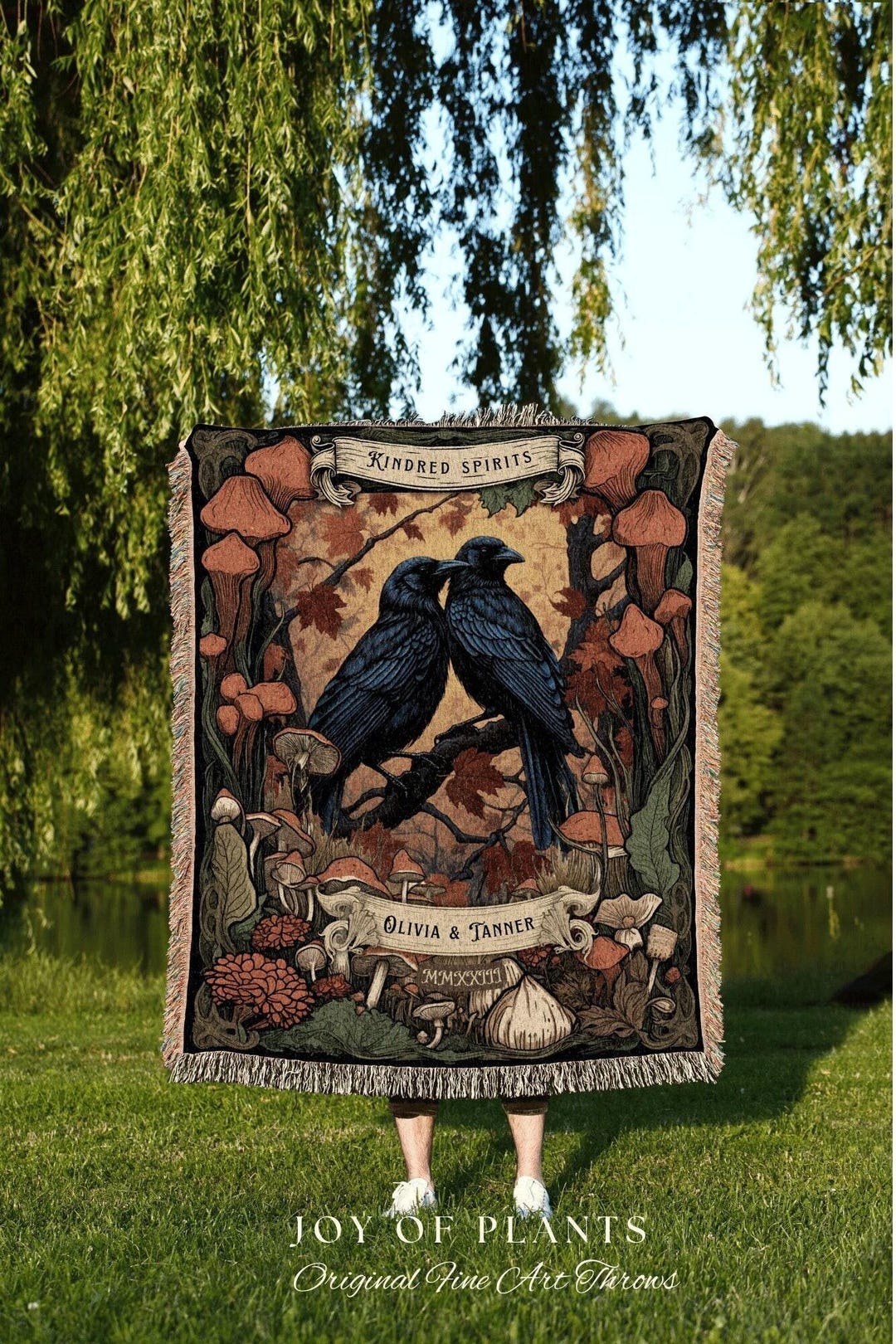 Dark Cottagecore Crow Blanket | Gothic Wedding Gift Custom Tapestry ...