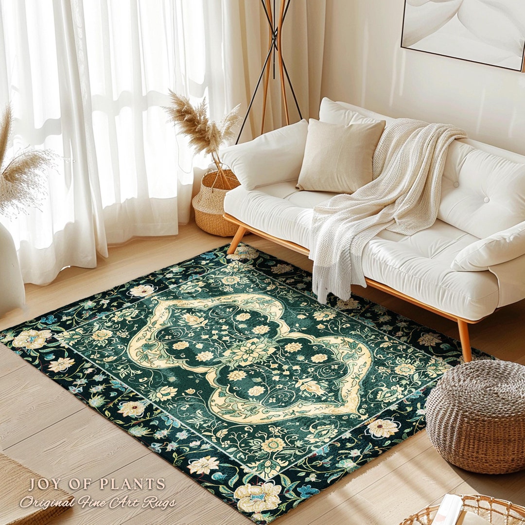 Bohemian Emerald Green Floral Whimsigoth Rug Vintage Cottagecore ...