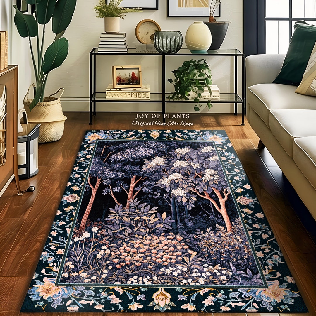Fairycore Aesthetic Botanical Rug | Dark Academia Ethereal Lavender ...