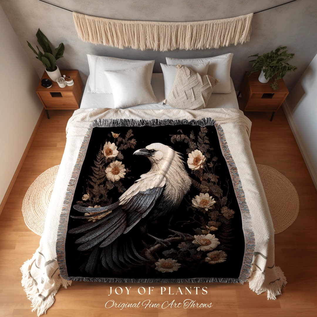 Dark Cottagecore Tapestry Woven Blanket | Crowcore Decor Blanket Woven ...