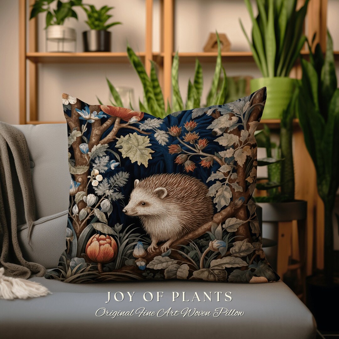 Maximalist Hedgehog Pillow | Morris Inspired Pillow Woodland ...