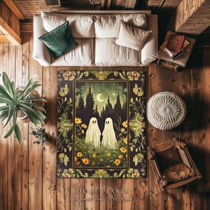Woodland Ghost Couple Rug Spooky Dark Forest Whimsical Floral Decor ...