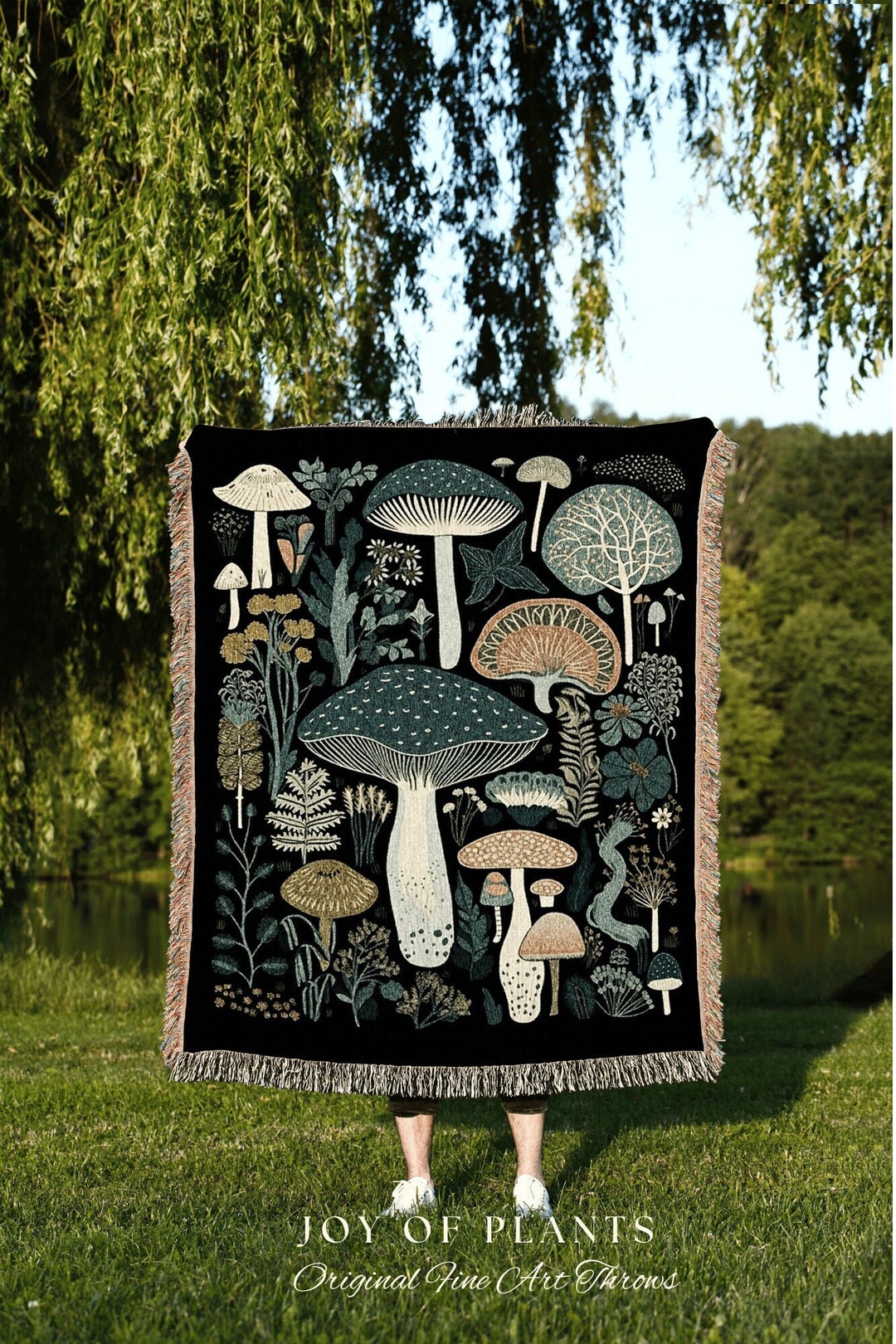 Blue Mushroom Tapestry Boho Decor Retro Mushroom Decor Throw Blanket ...