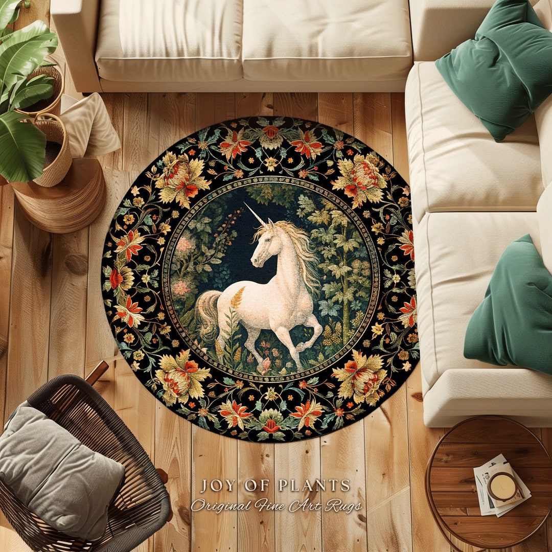 Folk Art Unicorn Area Rug Princesscore Bedroom Decor William Morris ...