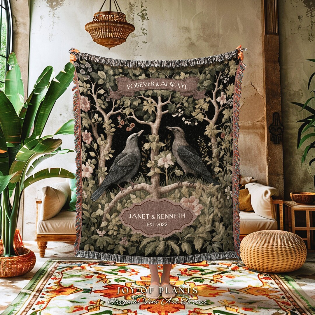 Woodland Gothic Crow Couple Blanket Crowcore Aesthetic Woven Throw ...