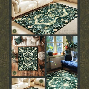 Bohemian Emerald Green Floral Whimsigoth Rug Vintage Cottagecore ...