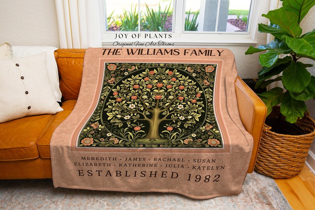 Custom Family Tree Blanket Boho Soft Cottagecore Pastel Terracotta Cozy ...