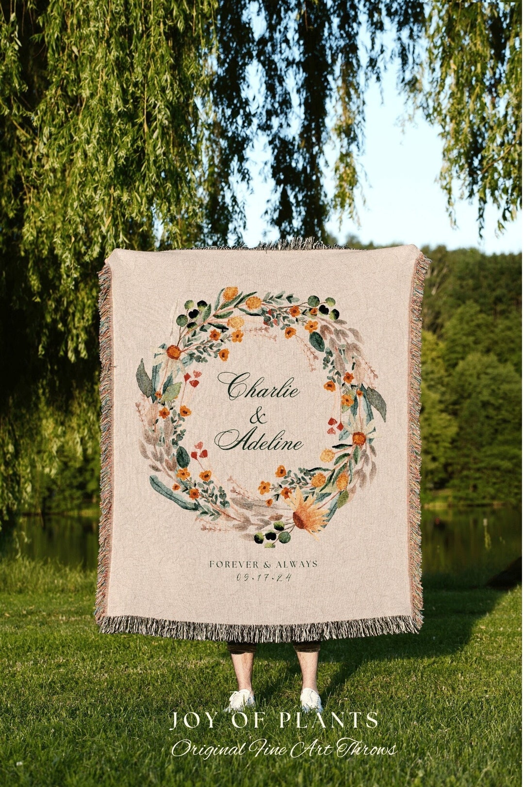 Bride and Groom Gift Custom | Personalized Last Name Gift Blanket Boho ...