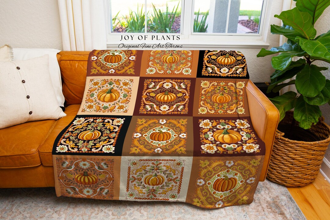 Warm Fall Colors Cozy Pumpkin Tapestry | Autumn Colors Woven Blanket ...