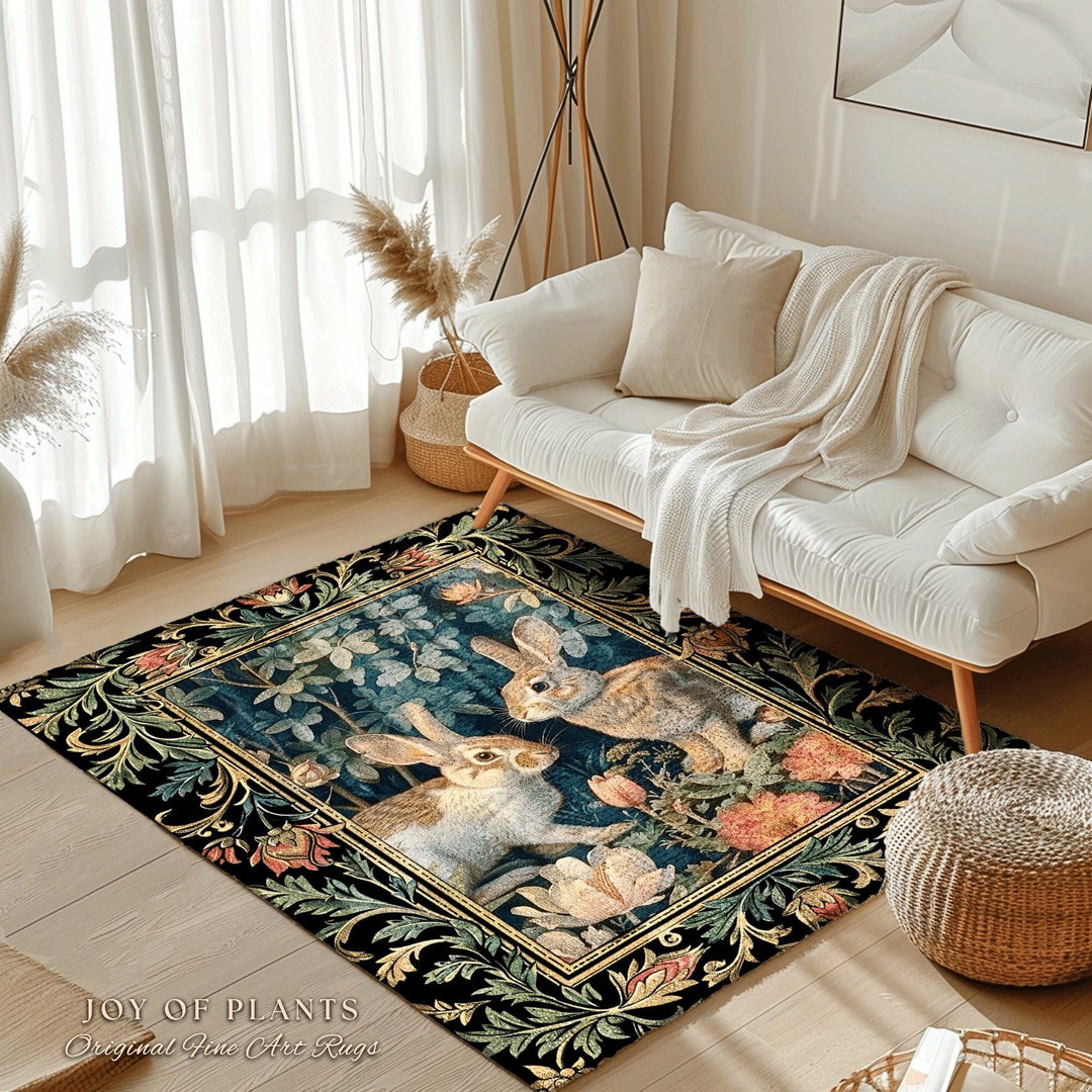 Cottagecore Bunnies Floral Rug Botanical Bedroom Decor William Morris ...