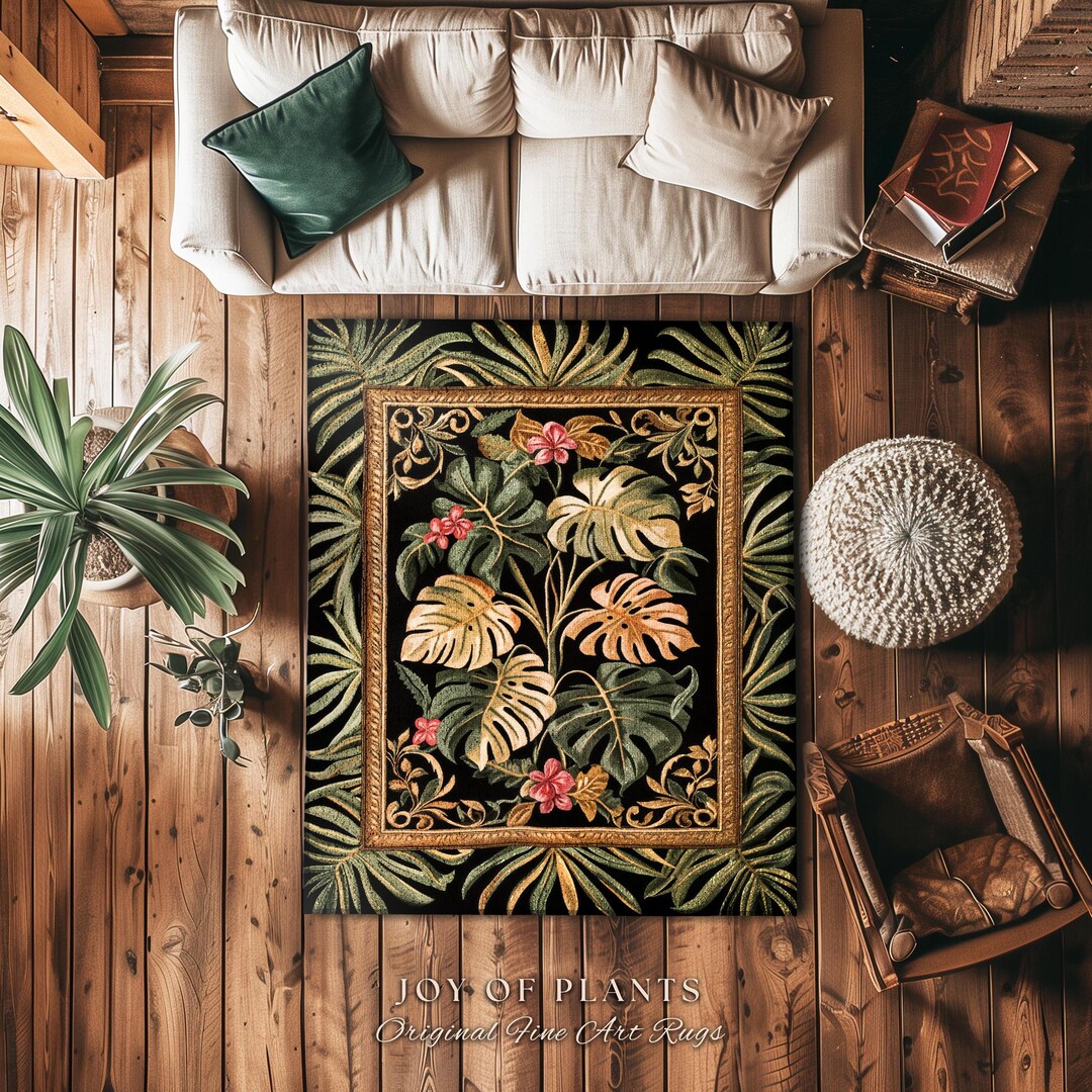 Dark Academia Monstera Lover Rug | Whimsical Botanical Statement Rug ...